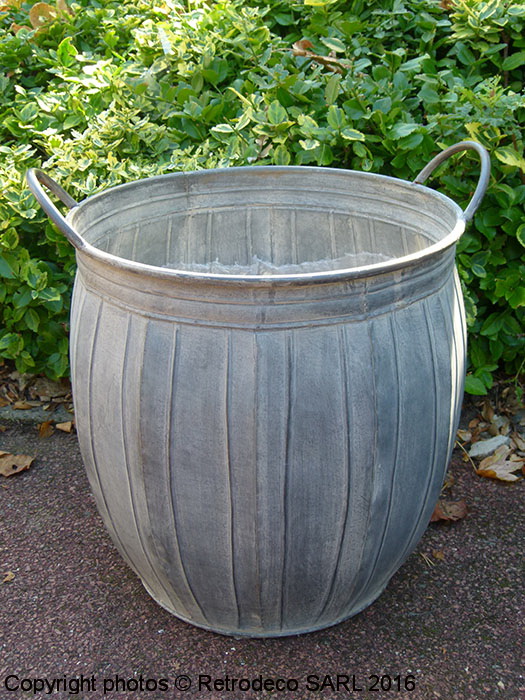 Jardinière bac zinc et poignées GM déco campagne Tobs | Retrodeco.fr
