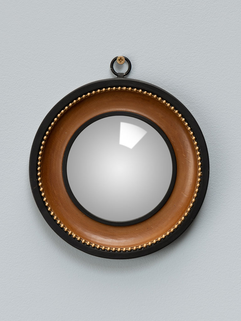 Miroir convexe bord marron style gousset Chehoma | Retrodeco.fr