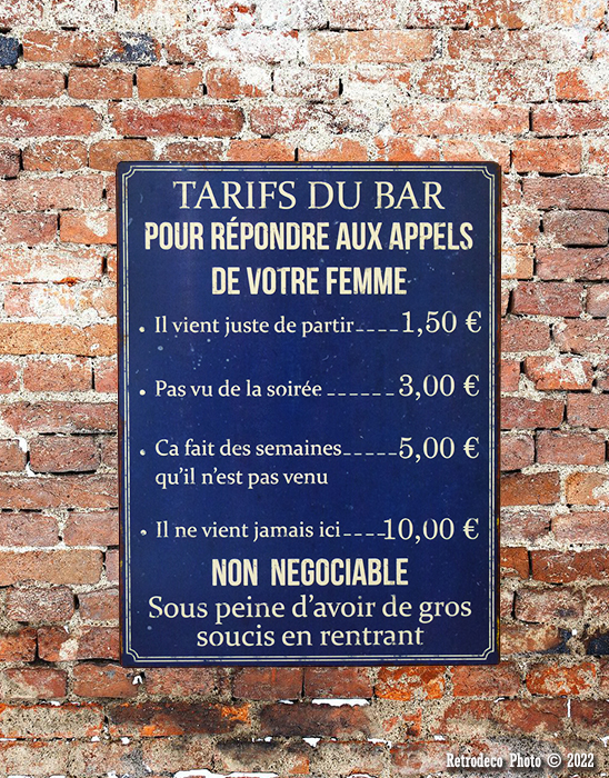Plaque décorative Tarifs du Bar déco bistrot Antic Line | Retrodeco.fr