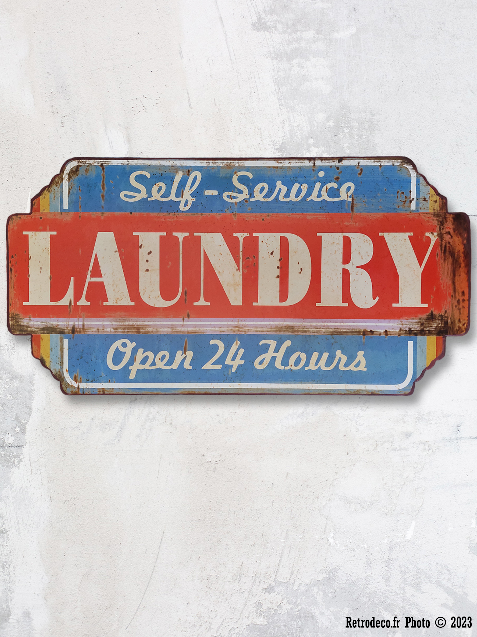 Plaque métal patiné Self service Laundry | Retrodeco.fr