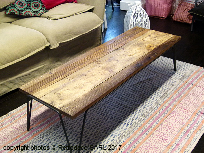 Table basse rectangulaire Simon orme et métal Athezza | Retrodeco.fr