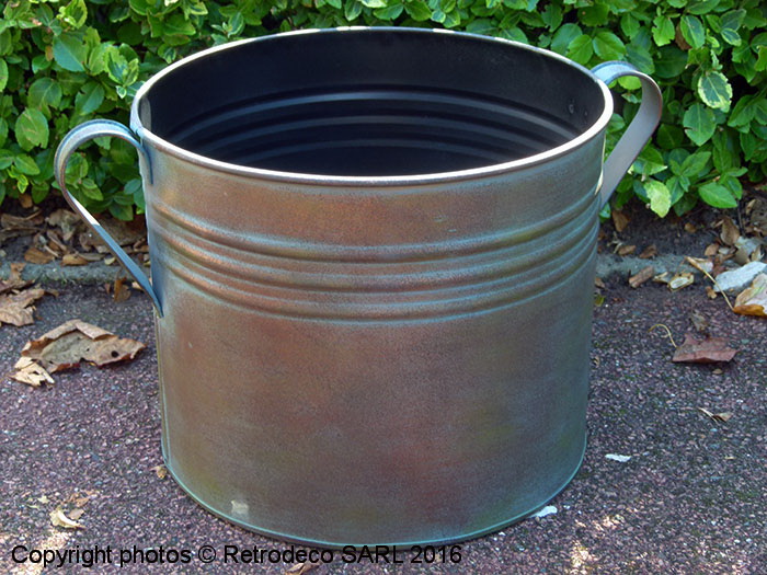 Jardinière ronde métal patine vert de gris GM Tobs | Retrodeco
