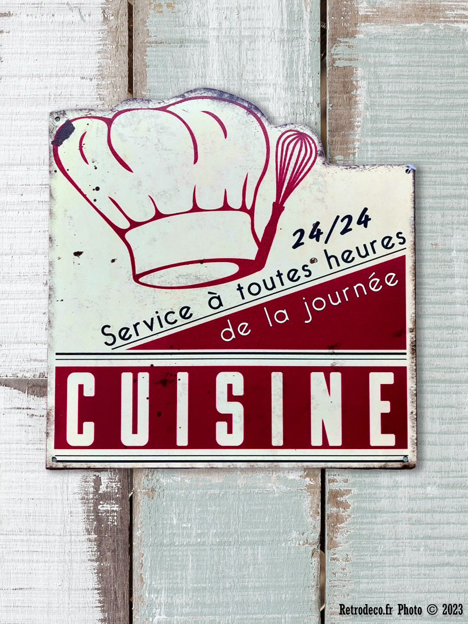 Plaque Cuisine Service à toutes heures déco brocante | Retrodeco.fr