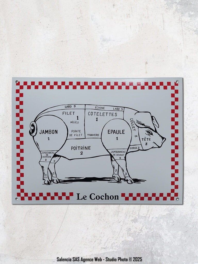 Plaque émaillée boucherie Le Cochon | Retrodeco.fr